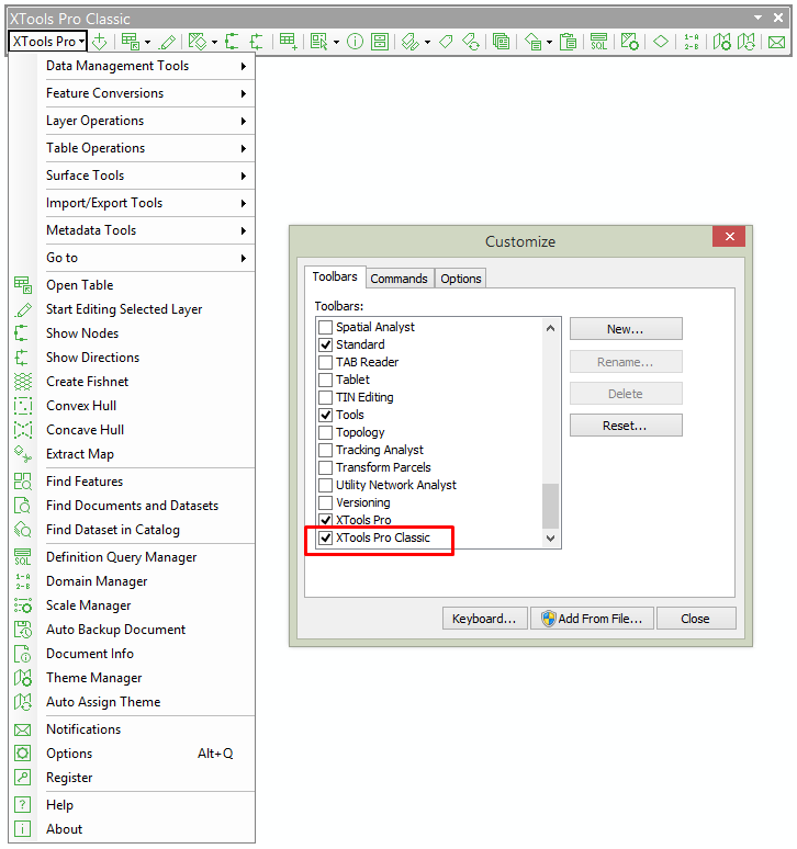 XTools Pro Help - New toolbar menu